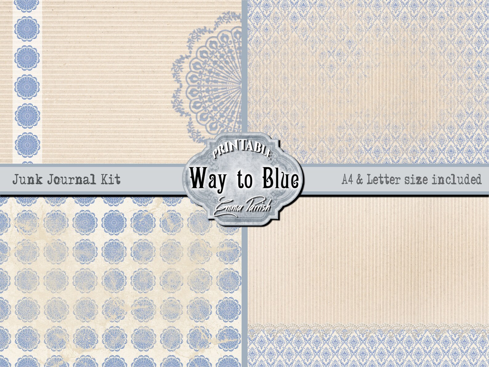 Blue Junk Journal Kit Blue Vintage Printable Pages Blue - Etsy