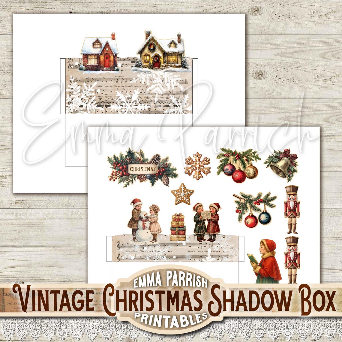 Vintage Christmas Shadow Box – Printable Papercraft Kit, Fold Flat ...