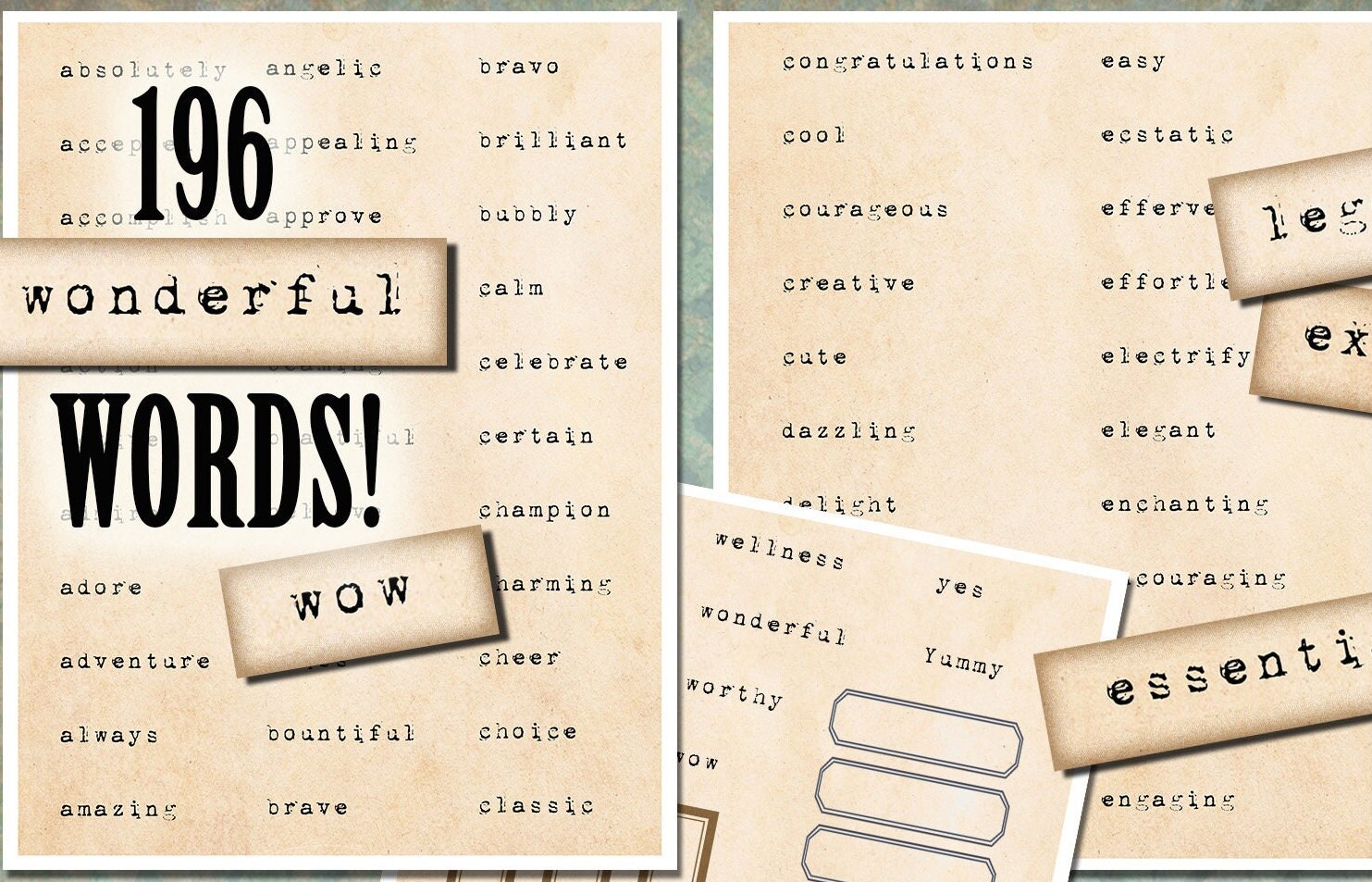 Junk Journal Printable Words A to Z Positive Words Download - Etsy