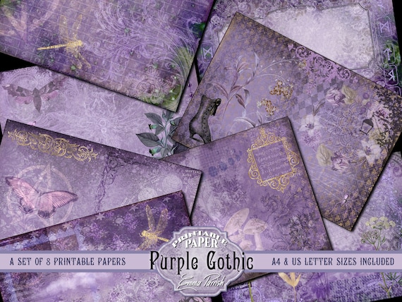 Purple Gothic Printable Paper Set Purple and Black Junk | Etsy