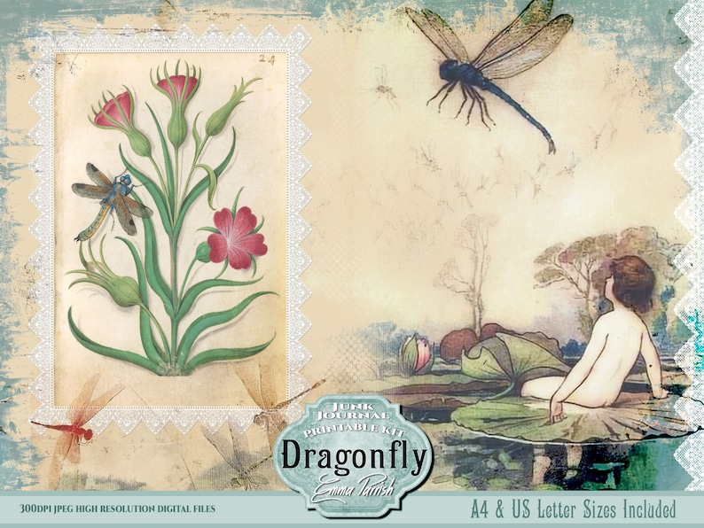 Dragonfly Junk Journal Kit Digital Printable Paper Vintage - Etsy