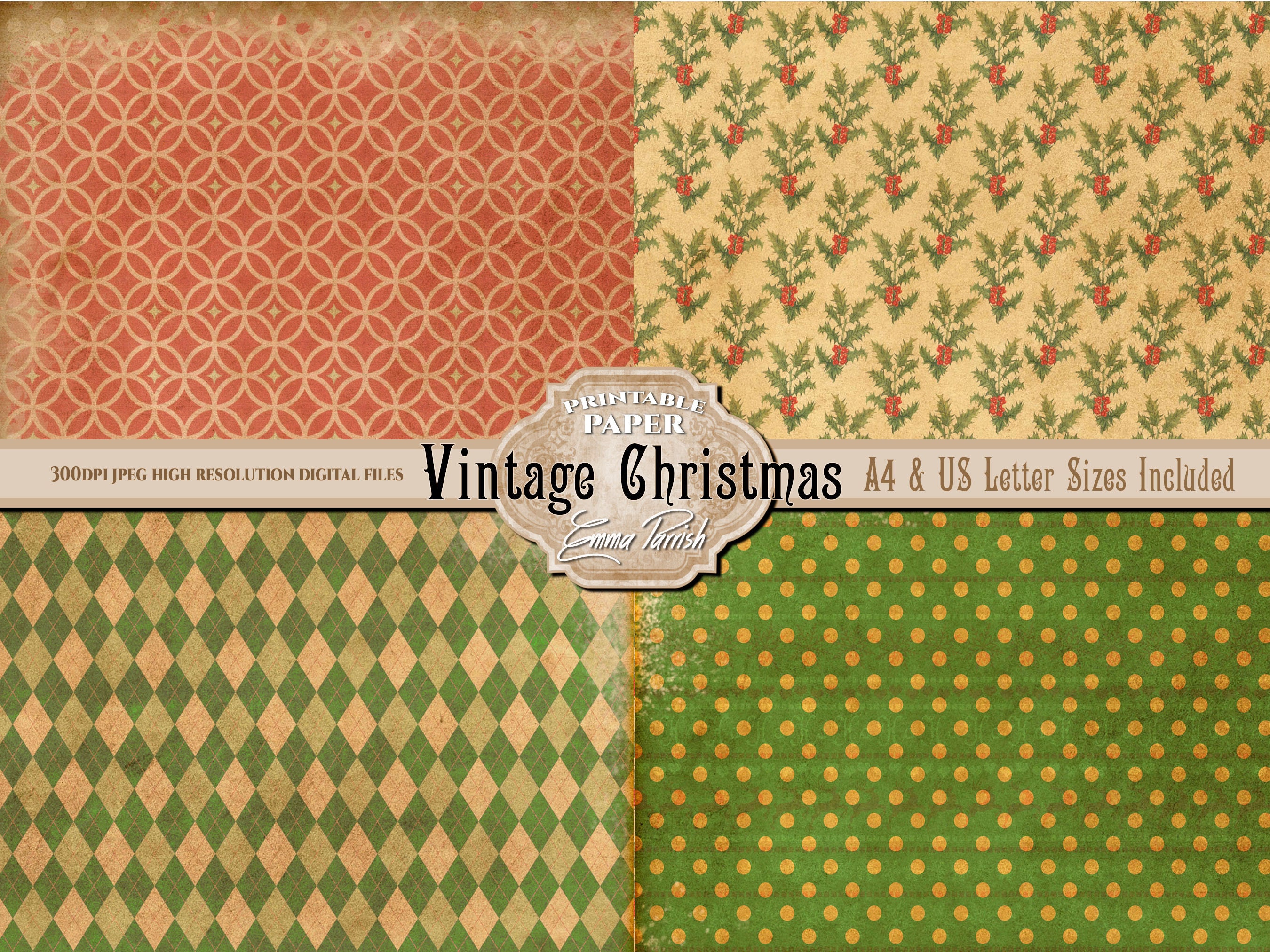 Vintage Christmas Printable Digital Paper, Christmas Junk Journal Pages ...