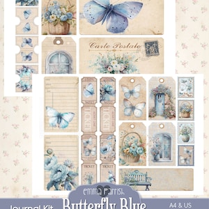 Blue Butterfly Junk Journal Kit, Butterflies Journal, Vintage ...