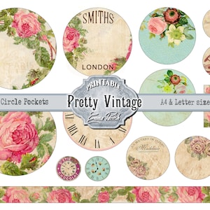 Pretty Vintage Circle Printable Pocket Tag Kit, Junk Journal Nesting ...