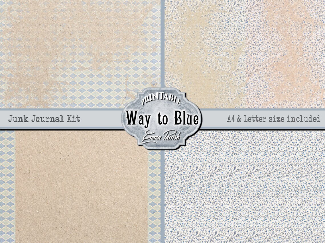 Blue Junk Journal Kit Blue Vintage Printable Pages Blue - Etsy