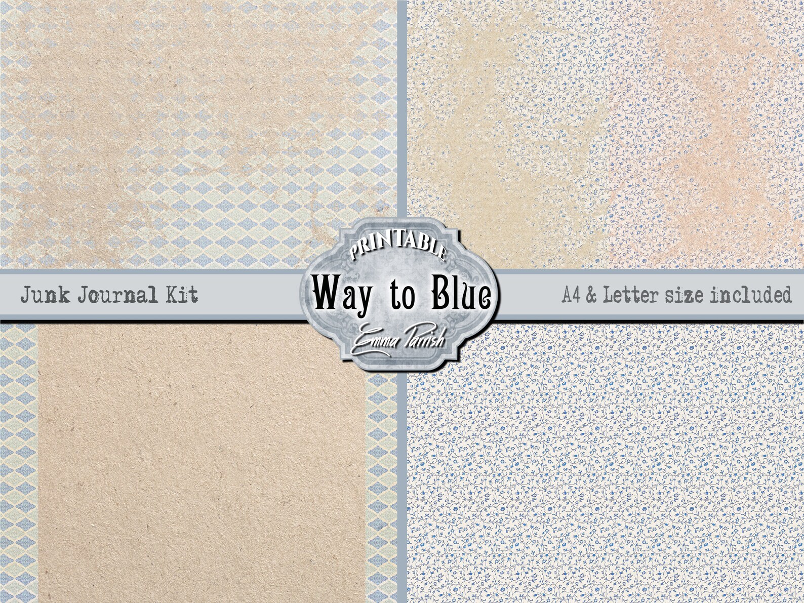 Blue Junk Journal Kit, Blue Vintage Printable Pages, Blue Digital ...