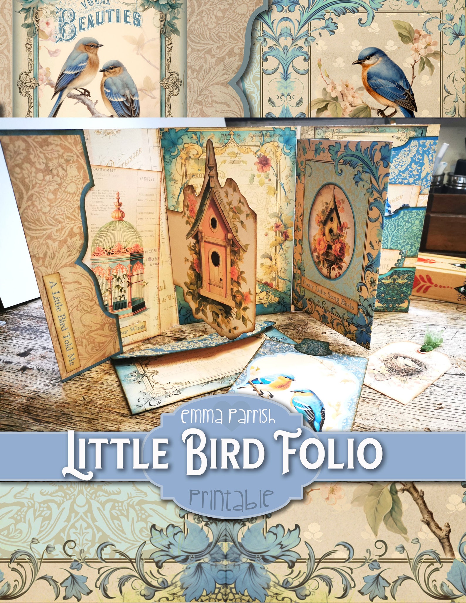 Little Bird Folio, Junk Journal Printable, Vintage Ephemera, Birdhouse ...