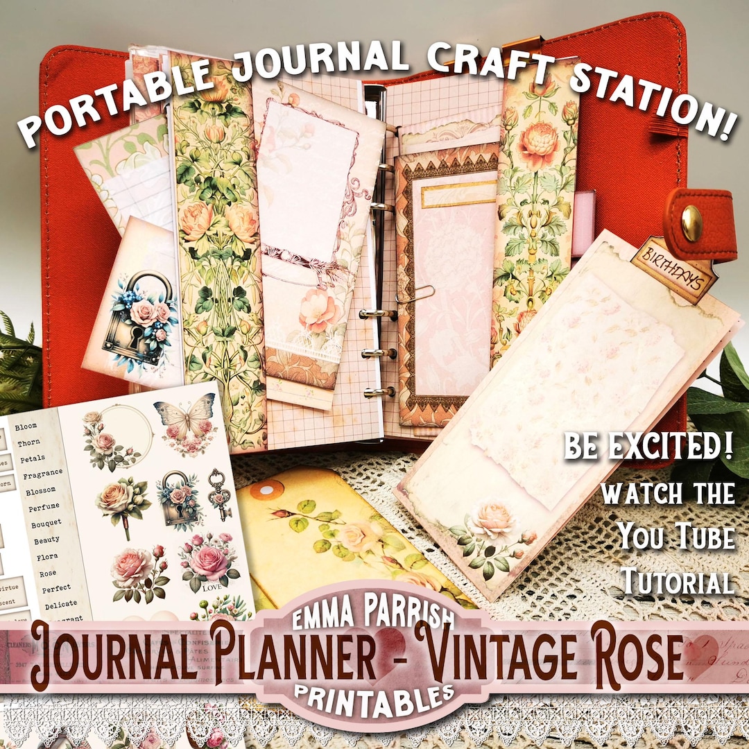 Journal Planner Printables Emma Parrish, Personal Size Vintage Roses ...