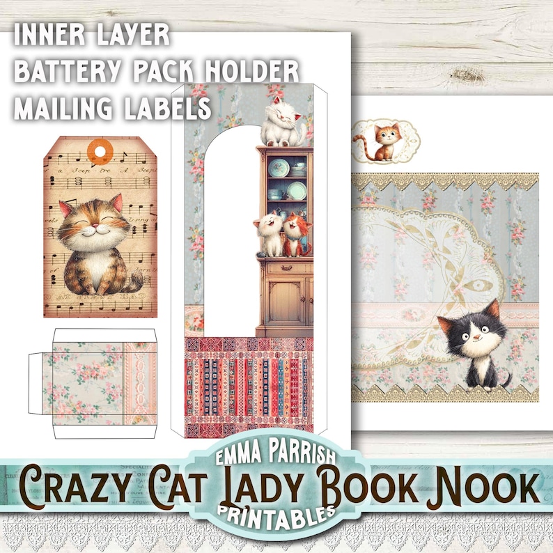Crazy Cat Lady Book Nook Printable Kit - Cricut Friendly, 3D DIY ...