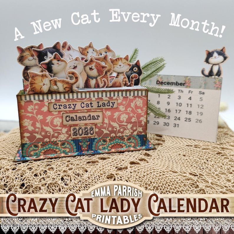 Crazy Cat Lady Calendar, Funny Cat Calendar Box, DIY Printable ...
