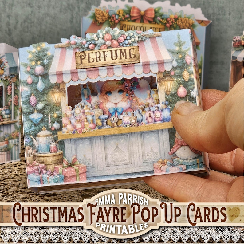 Pop-up Christmas Fayre Printables Card Kit, Set of 6, DIY 3D Papercraft ...
