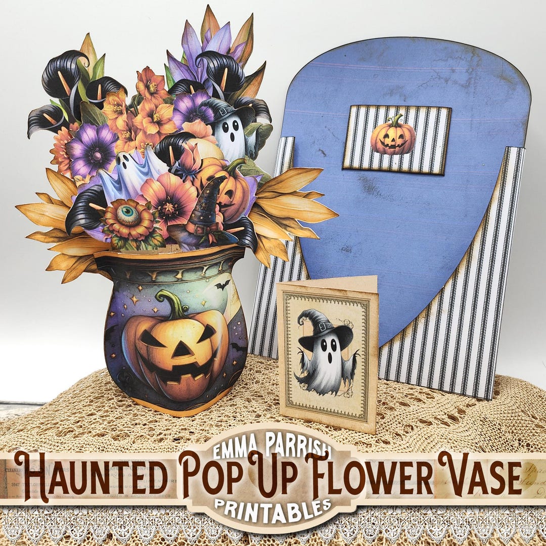 3D Pop-up Haunted Flower Vase Card, Halloween, Spooky, Gothic Printable ...
