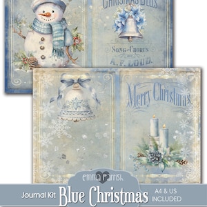 Blue Christmas Printable Junk Journal Kit, Cute Snowman, Santa ...