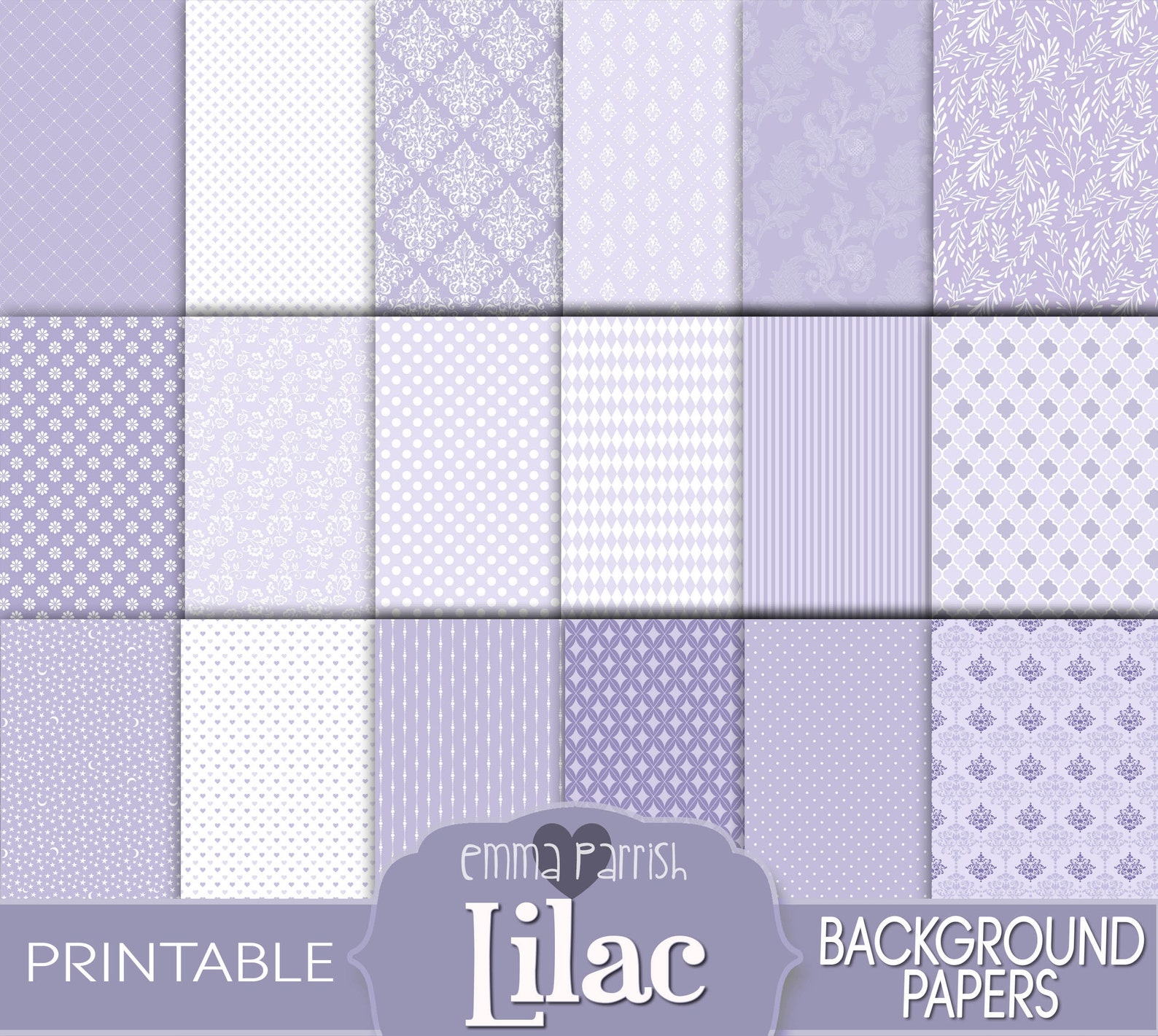 Lilac Patterned Printable Paper Kit, Purple, Junk Journal, Scrapbook ...
