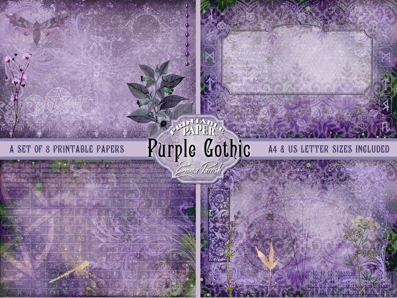 Purple Gothic Printable Paper Set Purple and Black Junk - Etsy UK