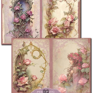 Pink Roses Junk Journal Kit, Printable, Shabby Chic, Flowers, Botanical ...