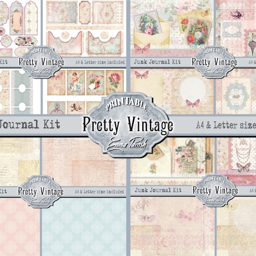 Pretty Vintage Printable Papers Shabby Chic Paper Pink Blue - Etsy