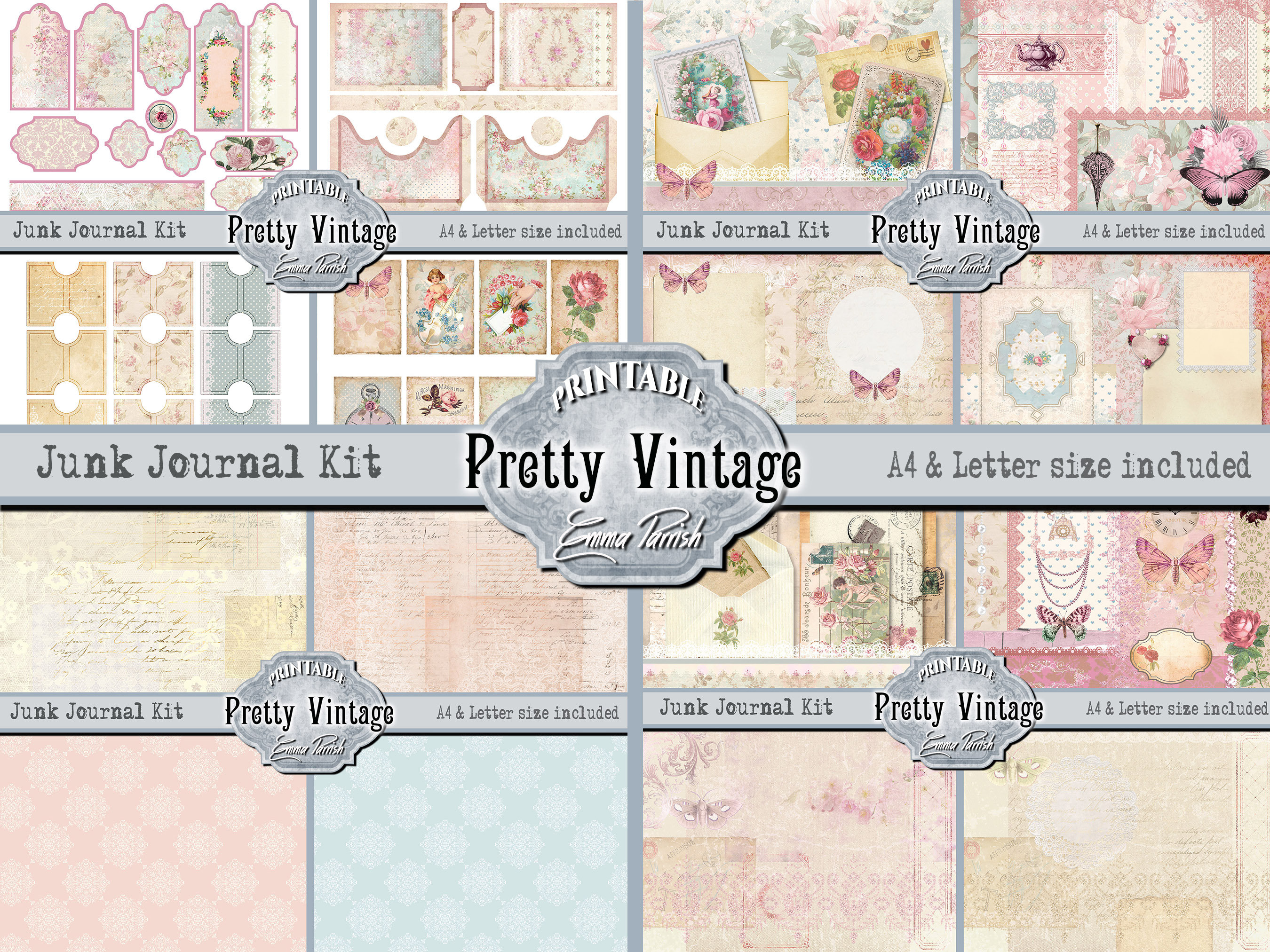 Pretty Vintage Junk Journal Kit Pink Blue Vintage Printable - Etsy