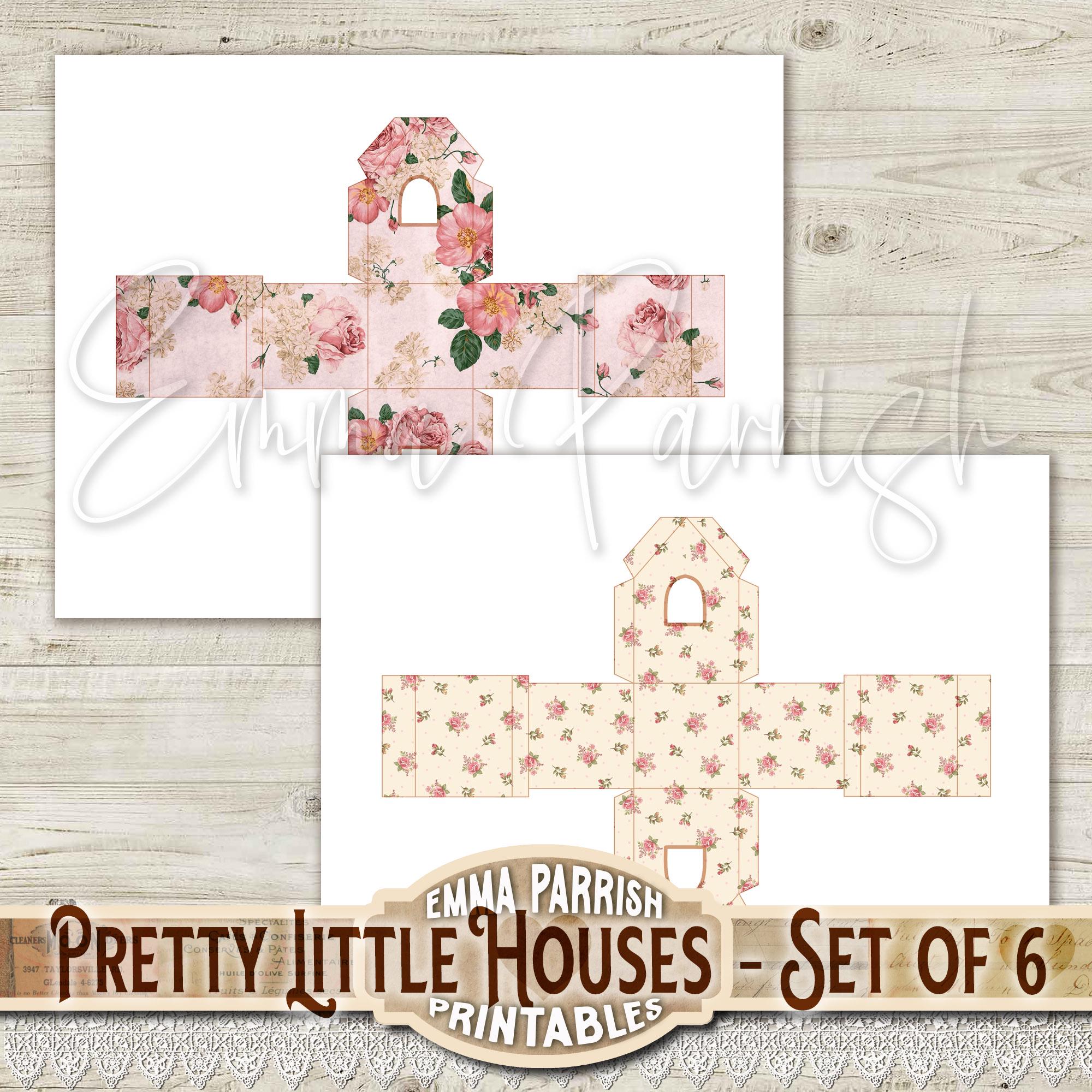Pretty Little Houses, Gift Box Printable, Set of 6, Home Decor, Spring ...