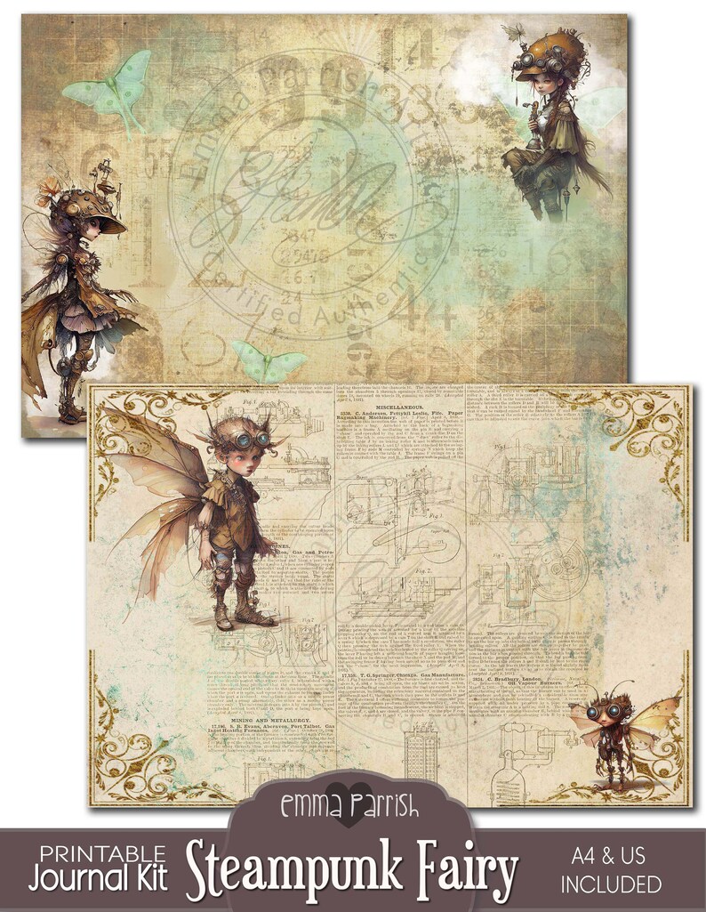 Steampunk Fairy Junk Journal Kit, Printable, Industrial Vintage Grunge ...