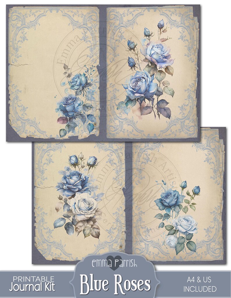 Blue Rose Junk Journal Kit Shabby Vintage Flowers - Etsy