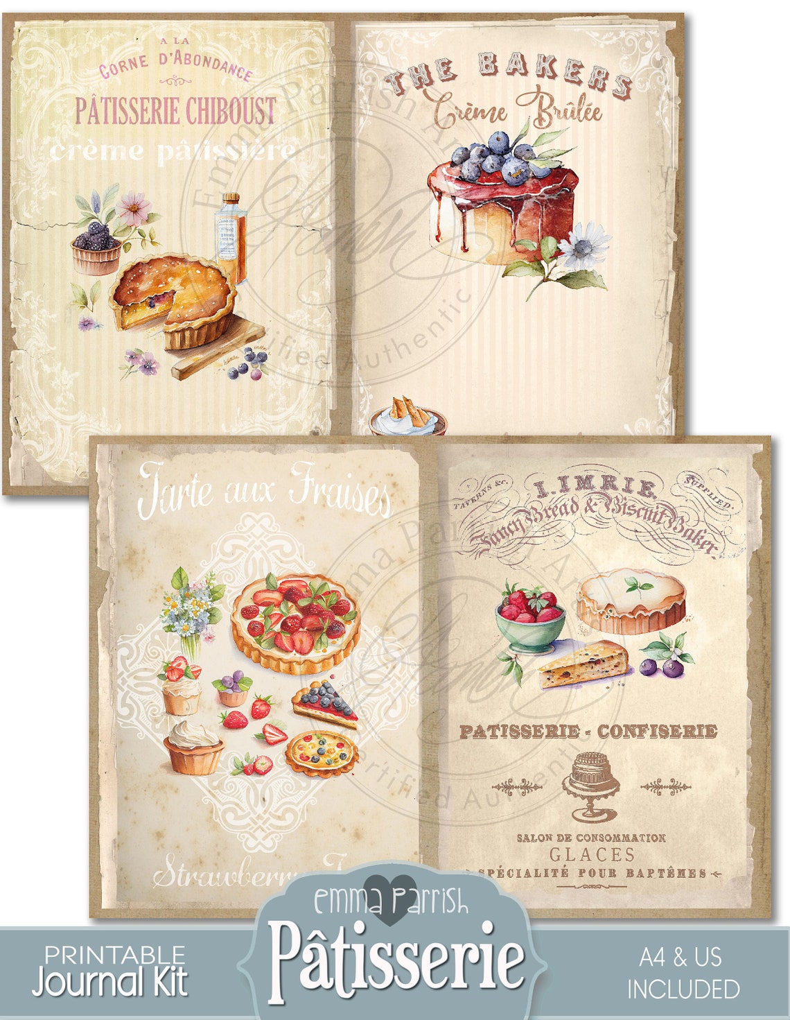Bakery Cake Journal Kit, Printable, Shabby French Patisserie, Pastries ...