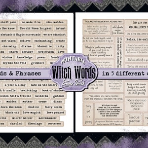 Witch Printable Inspirational Words & Phrases, Witchcraft Junk Journal ...