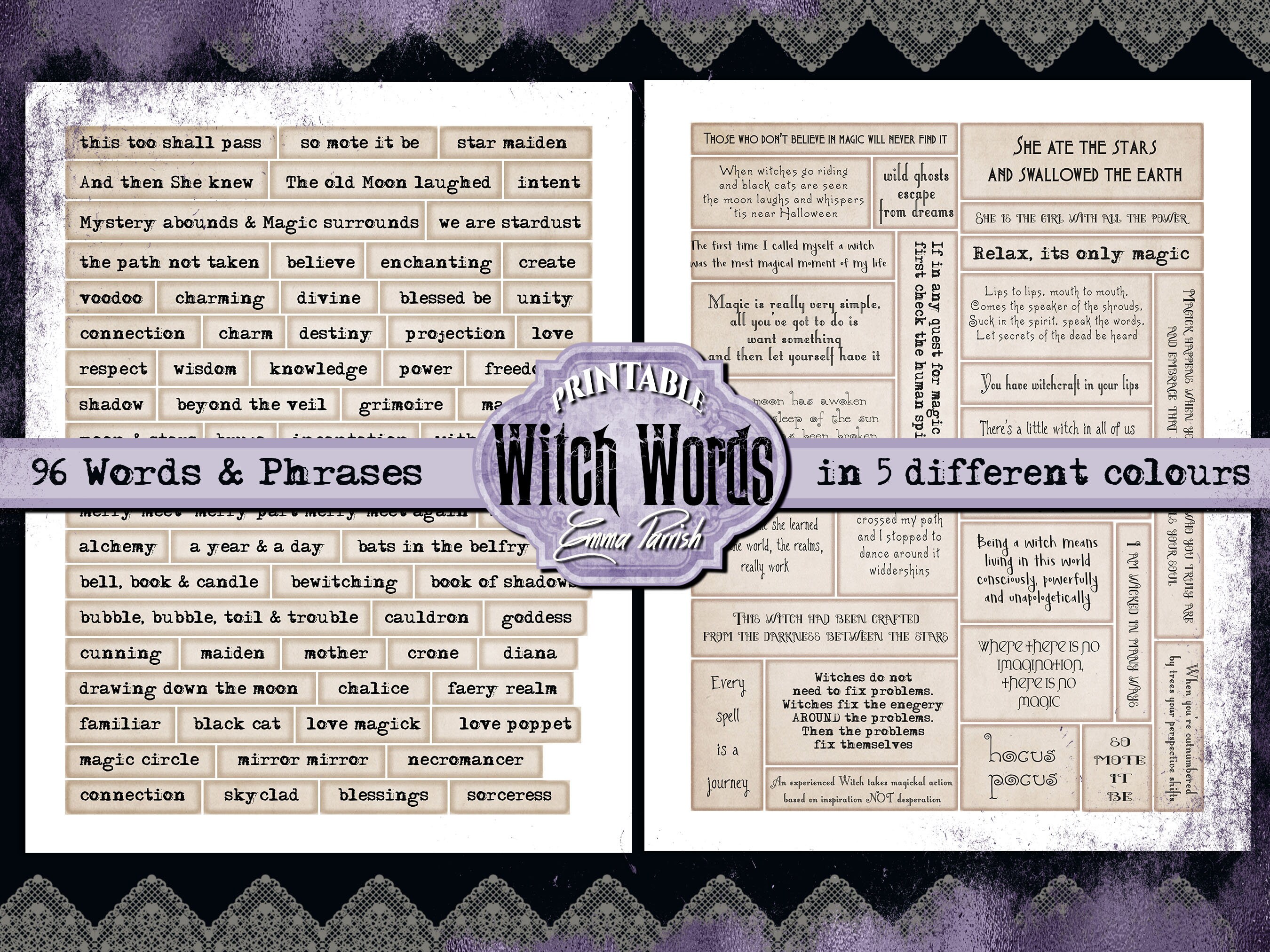 Witch Printable Inspirational Words & Phrases Witchcraft Junk | Etsy