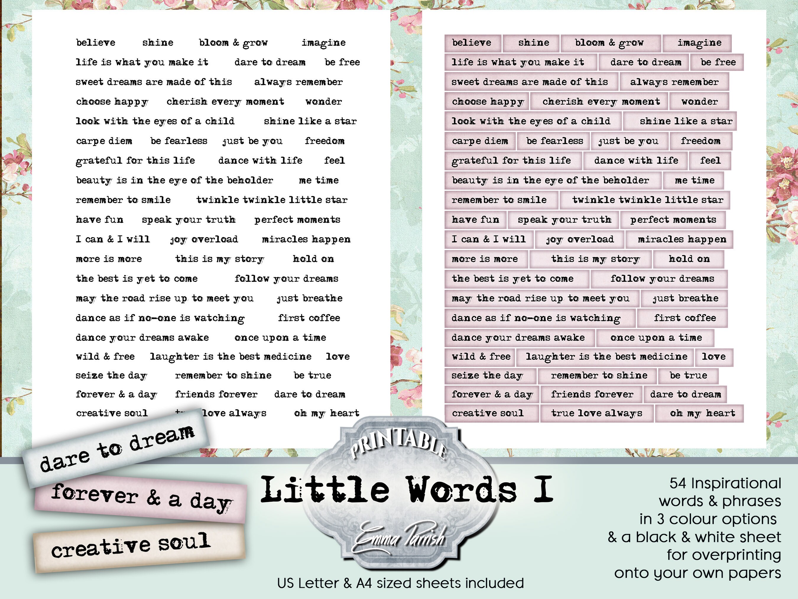 Junk Journal Words, Printable Inspirational Words & Phrases, Vintage ...