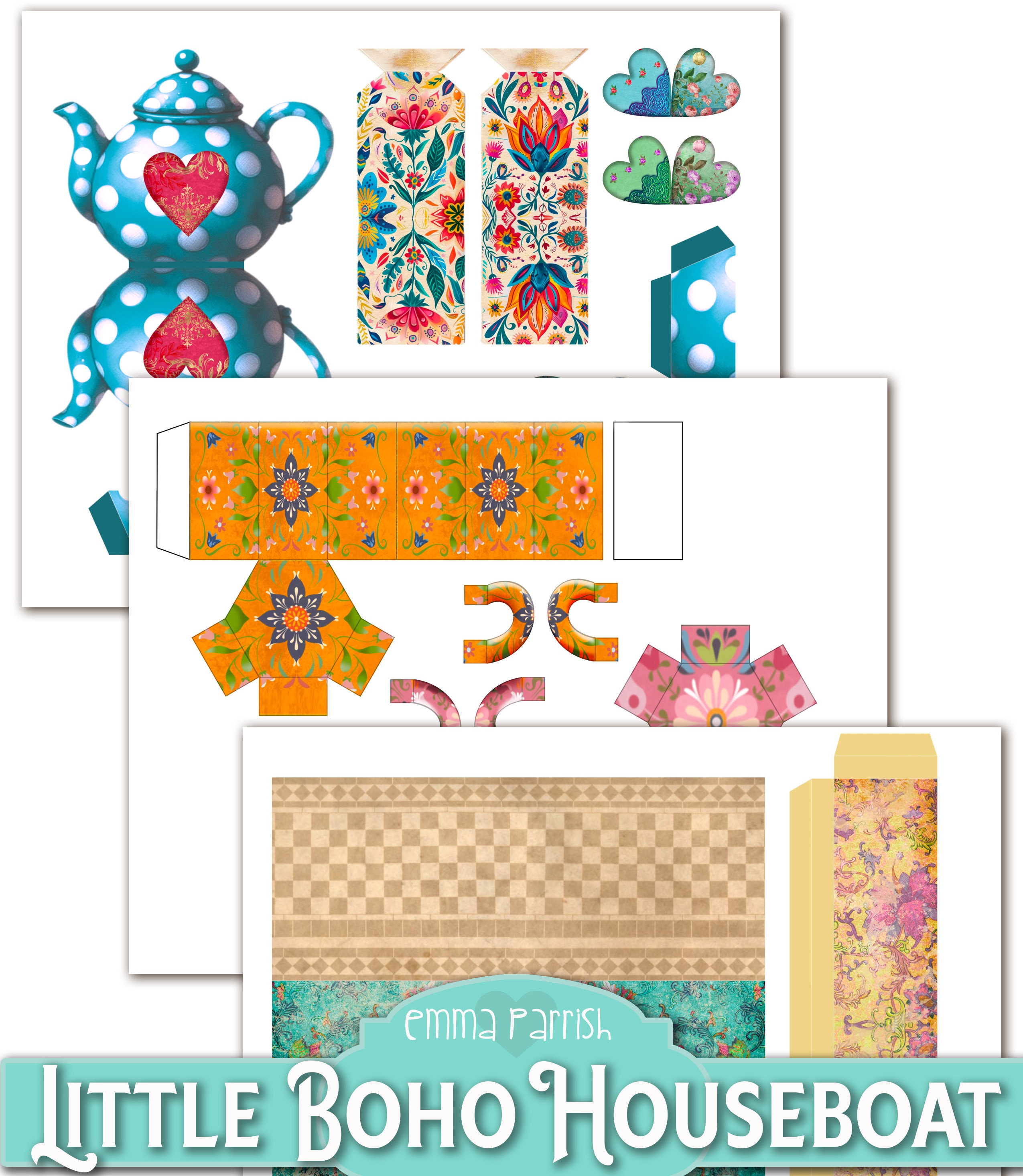 Little Boho Houseboat Printable Junk Journal Folio, Canal Boat ...