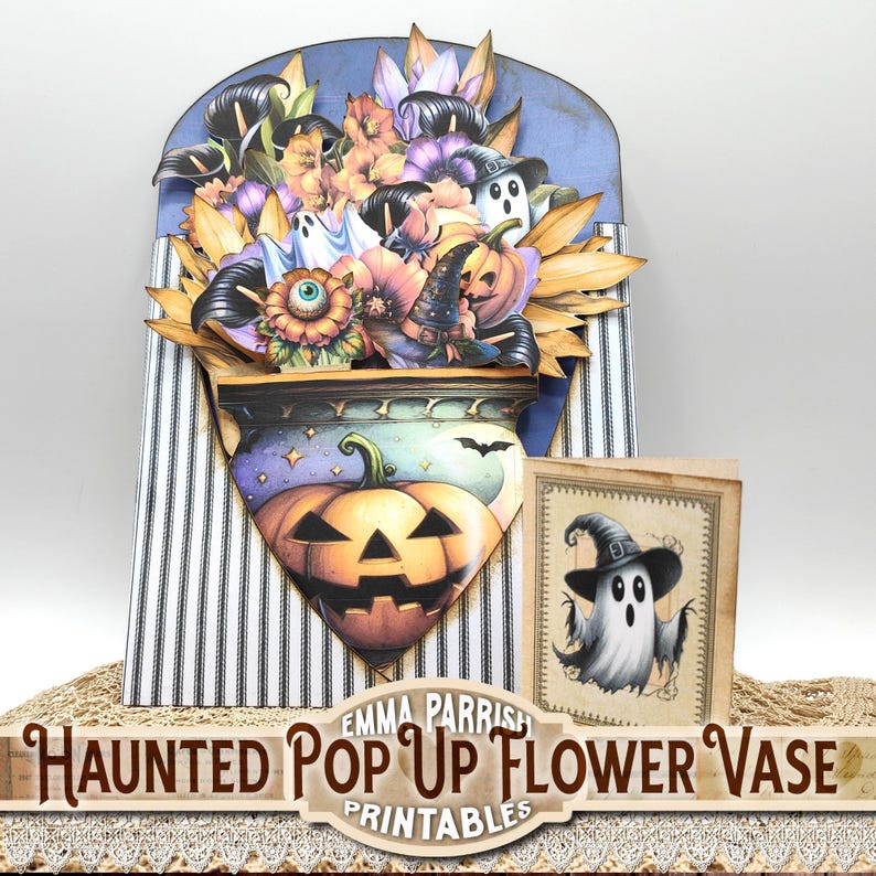 3D Pop-up Haunted Flower Vase Card, Halloween, Spooky, Gothic Printable ...