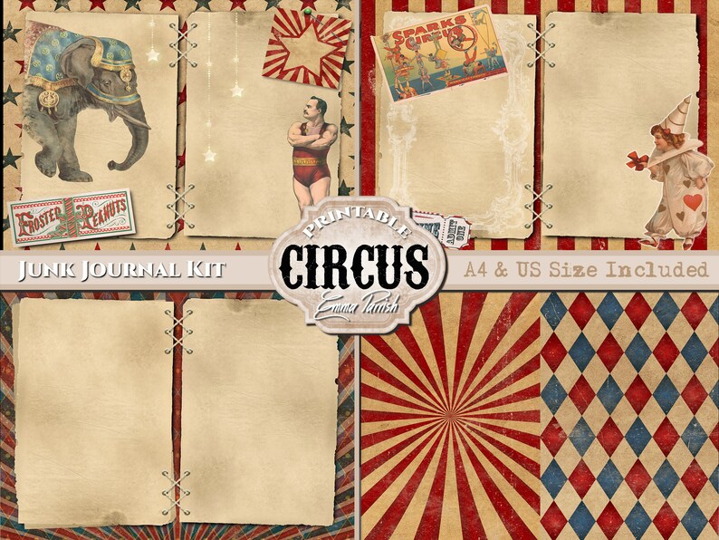 Vintage Circus Junk Journal Kit, Printable Circus Digital Paper Set ...