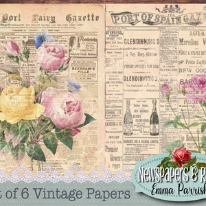 Shabby Roses Printable Paper, Vintage Junk Journal Pages, Shabby Chic ...