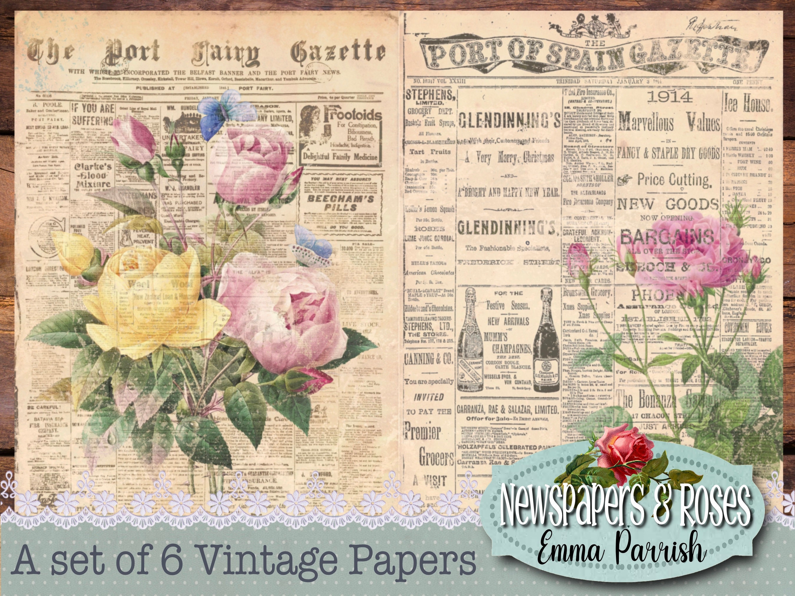 Shabby Roses Printable Paper Vintage Junk Journal Pages | Etsy UK