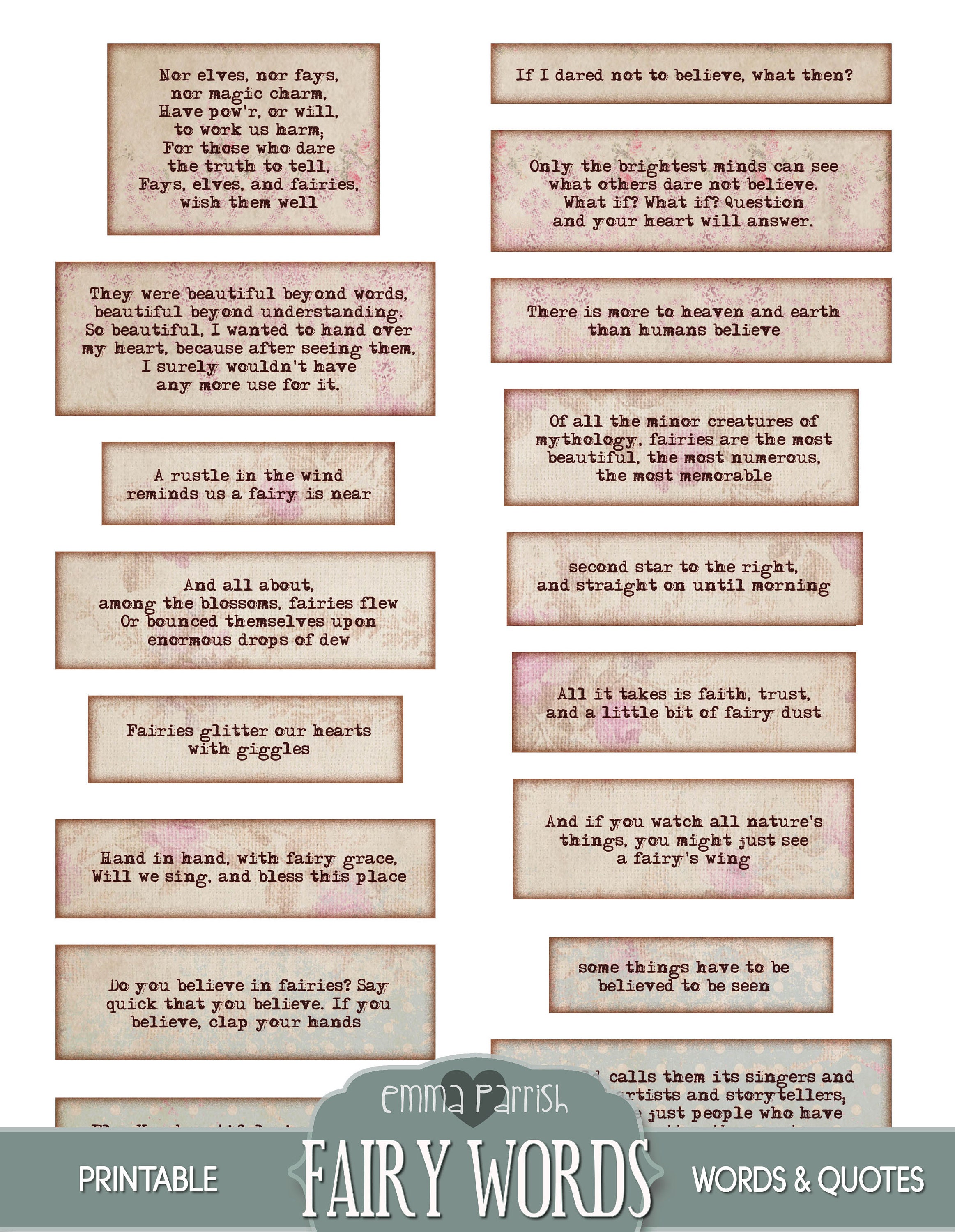 Printable Fairy Words, Quotes & Phrases, Junk Journal, Ephemera ...