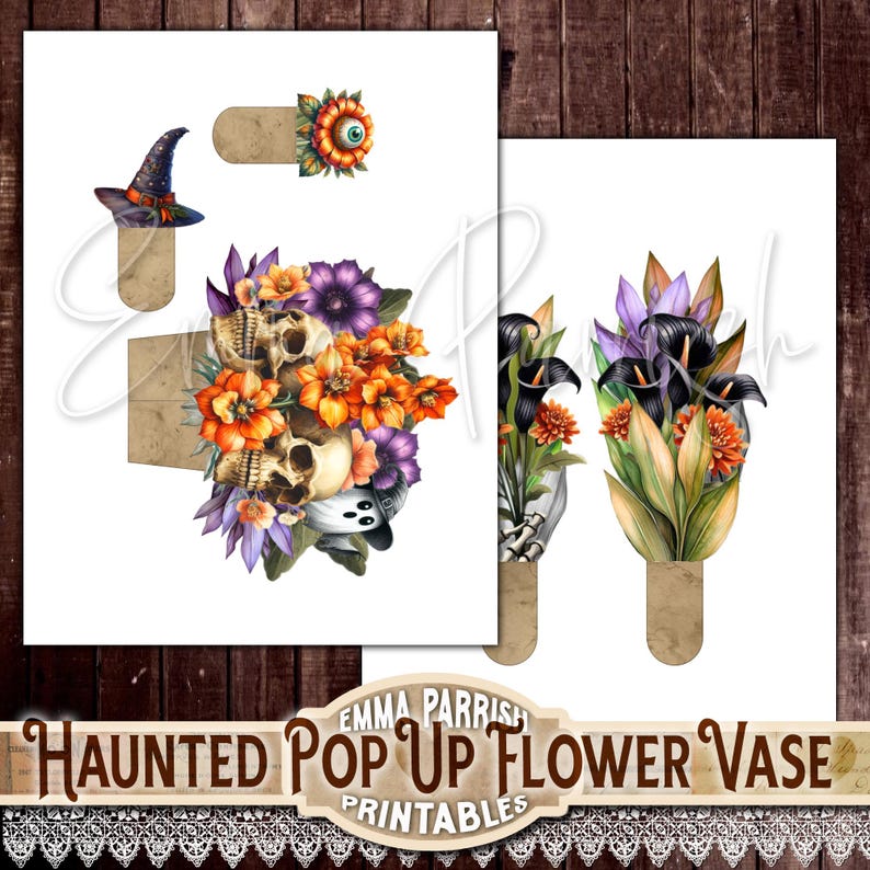 3D Pop-up Haunted Flower Vase Card, Halloween, Spooky, Gothic Printable ...