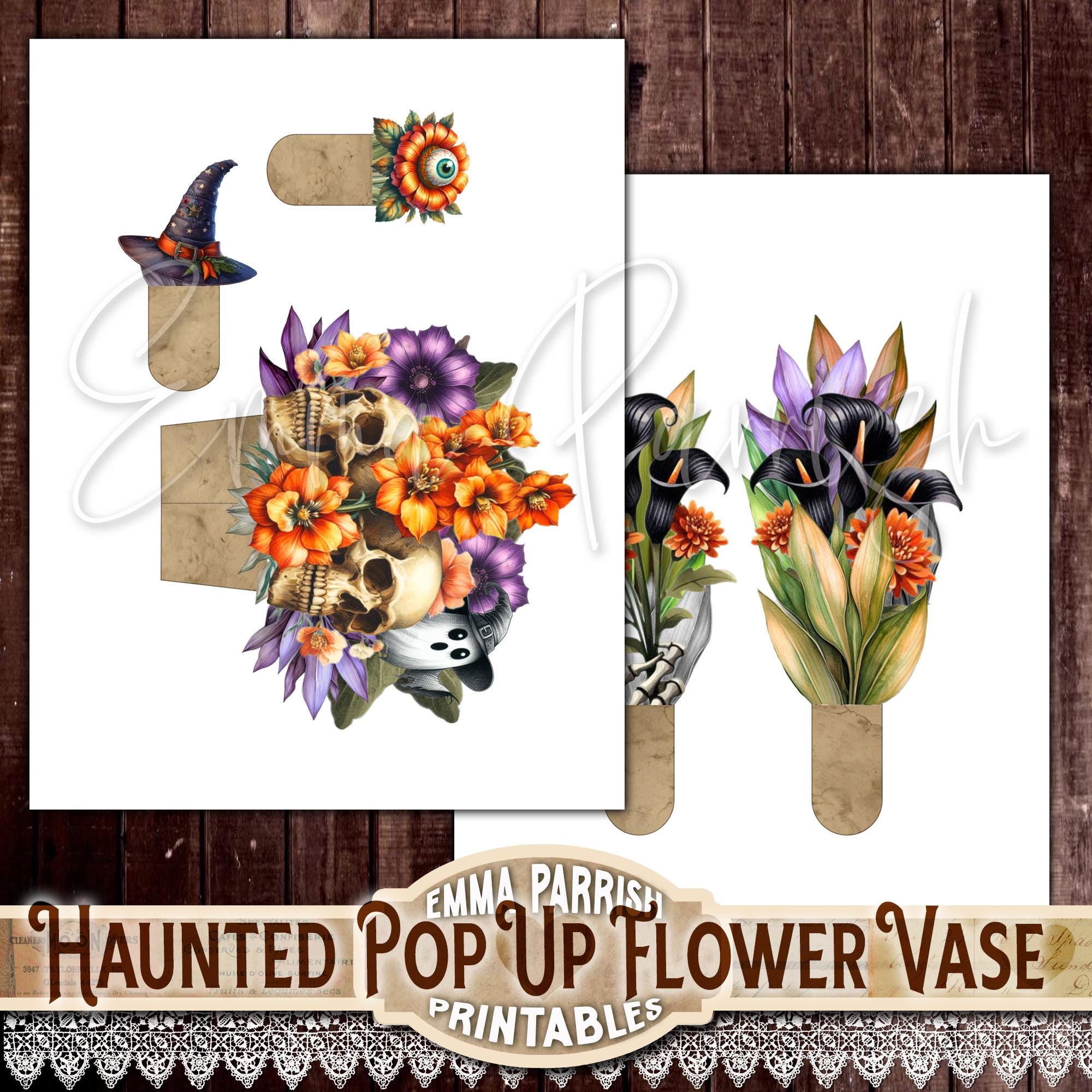 3D Pop-up Haunted Flower Vase Card, Halloween, Spooky, Gothic Printable ...