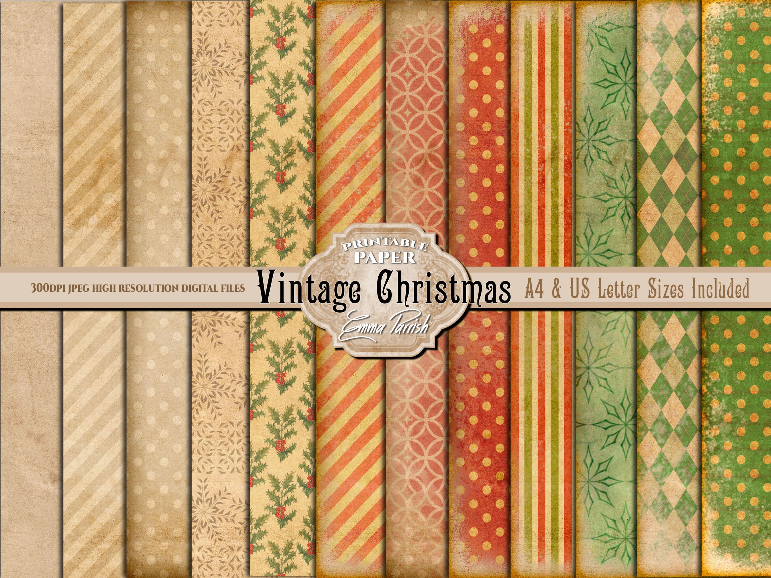 Vintage Christmas Printable Digital Paper, Christmas Junk Journal Pages ...