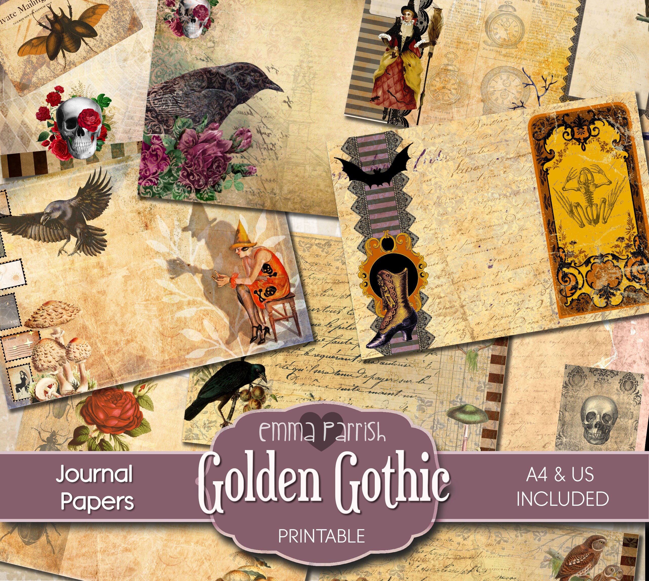 Golden Gothic Printable Paper Set Witch Junk Journal Kit - Etsy