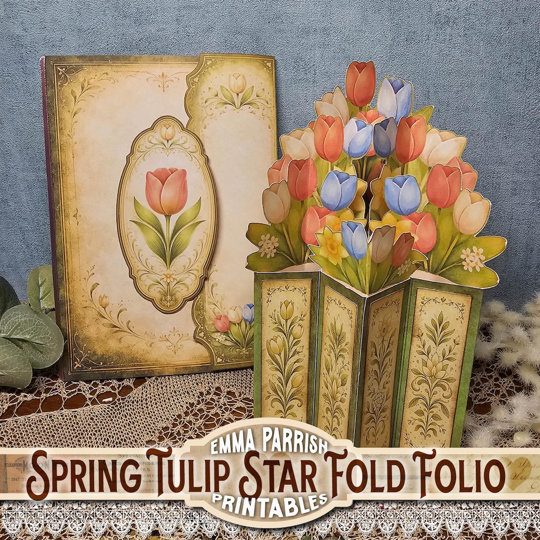 Spring Tulip Junk Journal Kit Printable – 3D Star Fold Card Folio ...