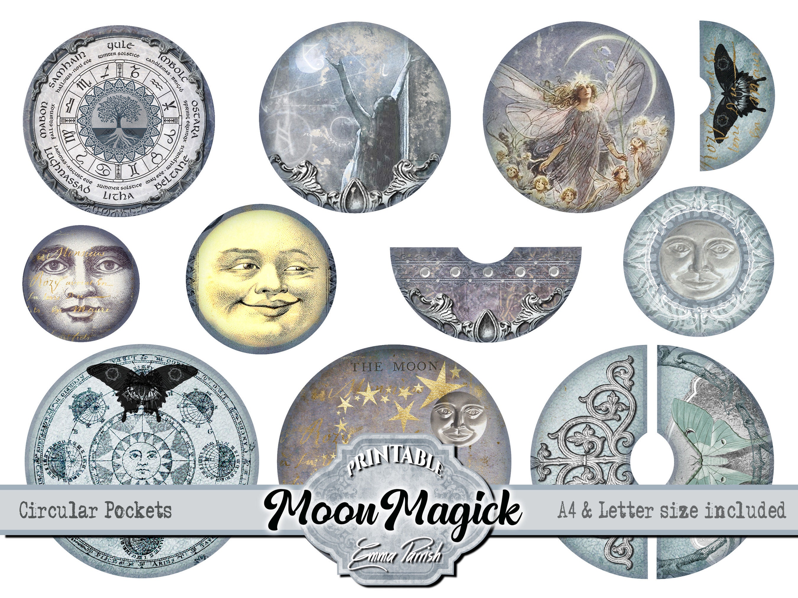 Moon Magic Printable Journal Pocket Tags Circular Pockets - Etsy