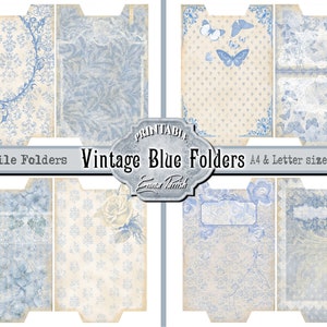 Vintage Blue Mini File Folders, Antique, Junk Journal Kit, Digital ...