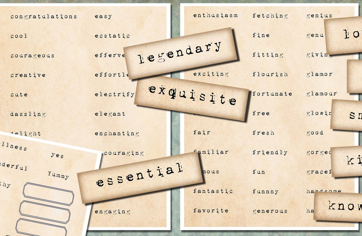 Junk Journal Printable Words A to Z Positive Words Download - Etsy ...