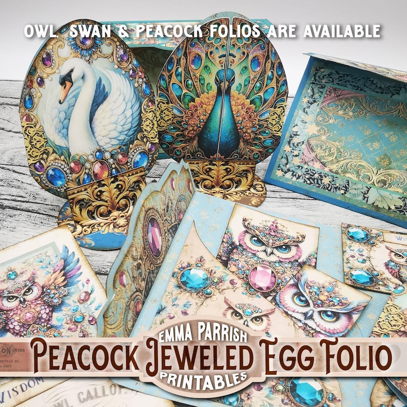 Jeweled Peacock Printable Folio Kit, Mini Egg Folio, Tags & Pockets ...