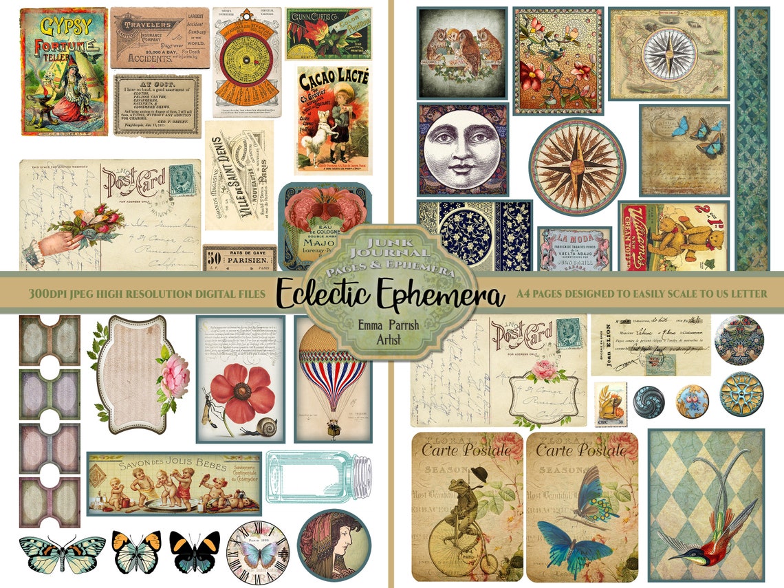 Junk Journal Printable Vintage Ephemera Kit Digital Download | Etsy