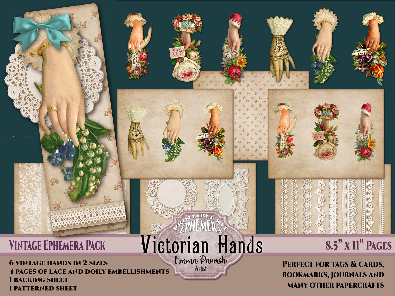 Printable Vintage Ephemera Pack Victorian Hands Tags Vintage | Etsy