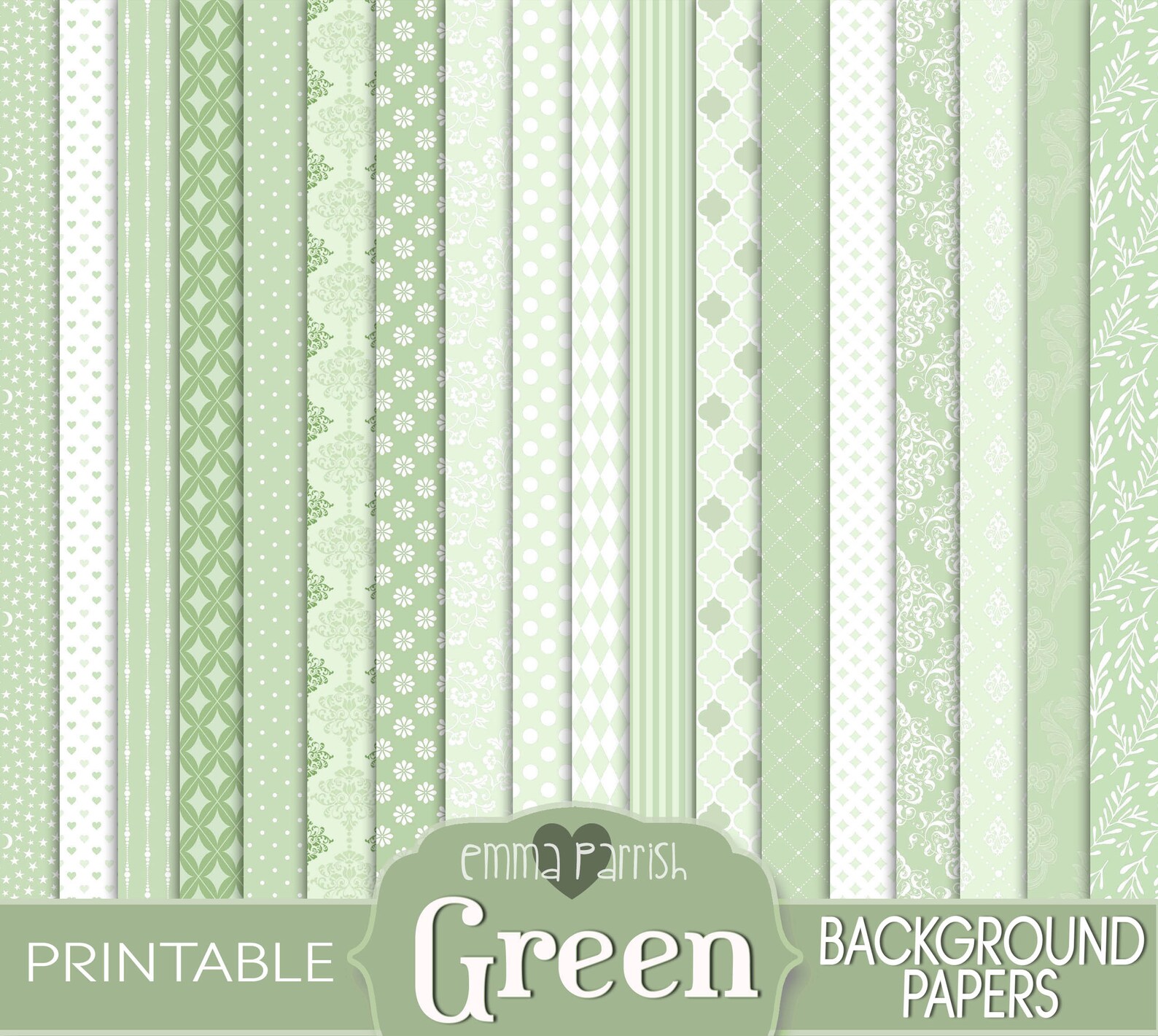 Green Patterned Printable Paper Kit, for Junk Journal, Scrapbook ...