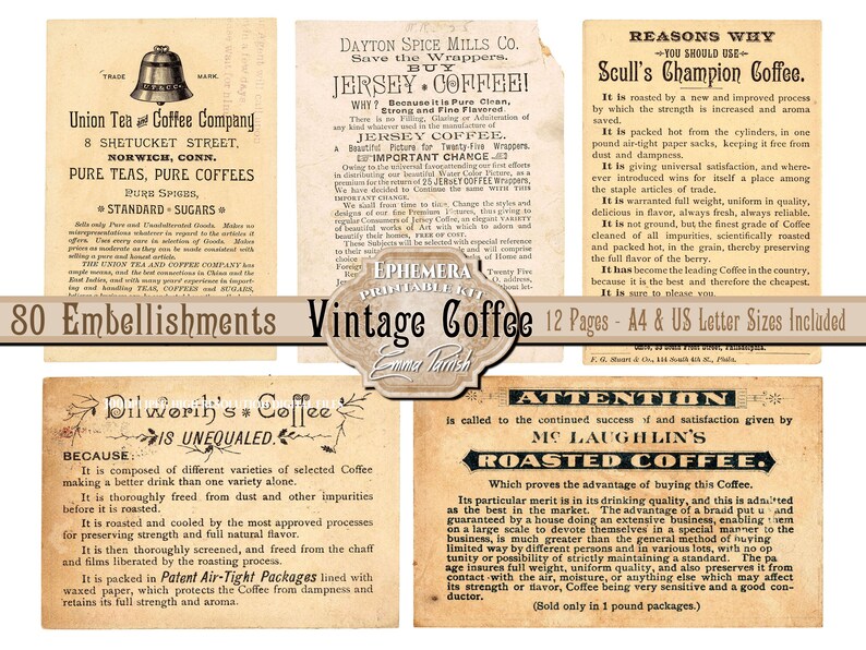Coffee Junk Journal Printable Ephemera Coffee Embellishments - Etsy