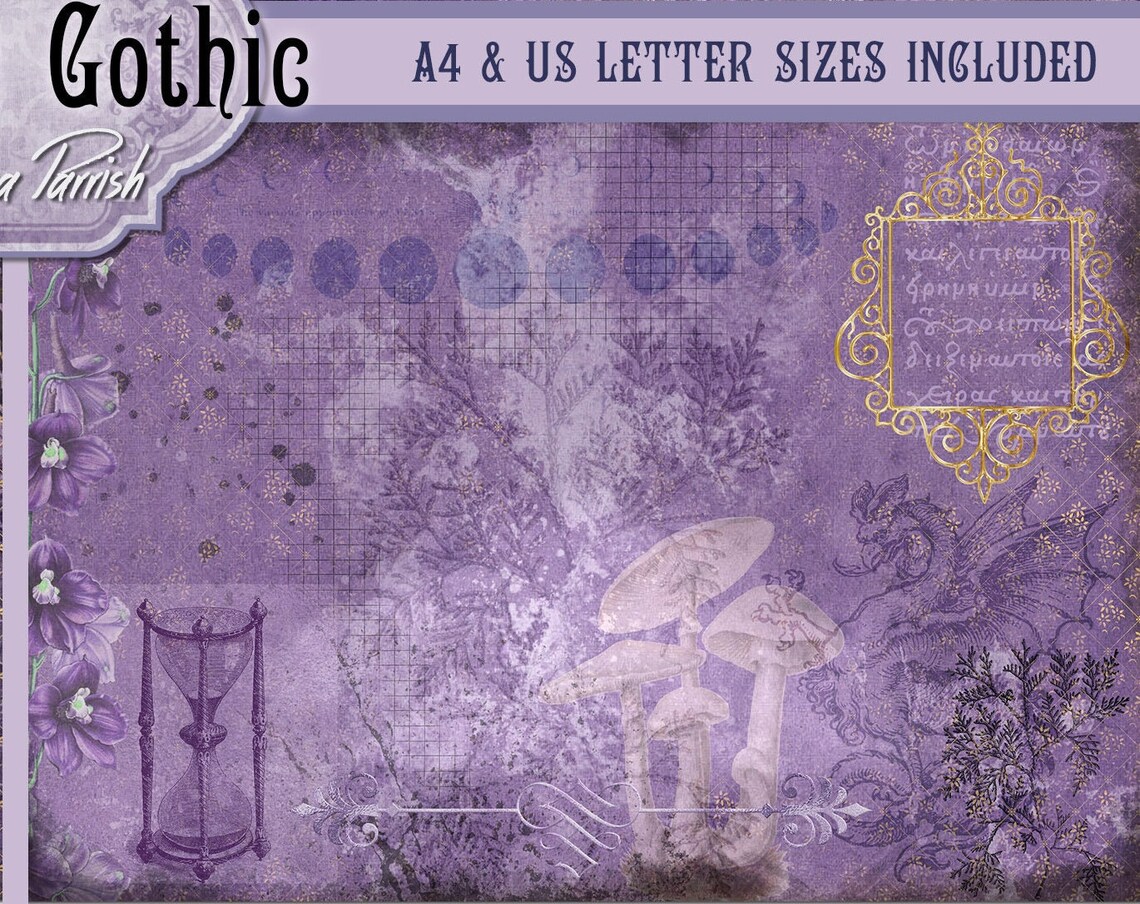 Purple Gothic Printable Paper Set Purple and Black Junk - Etsy UK