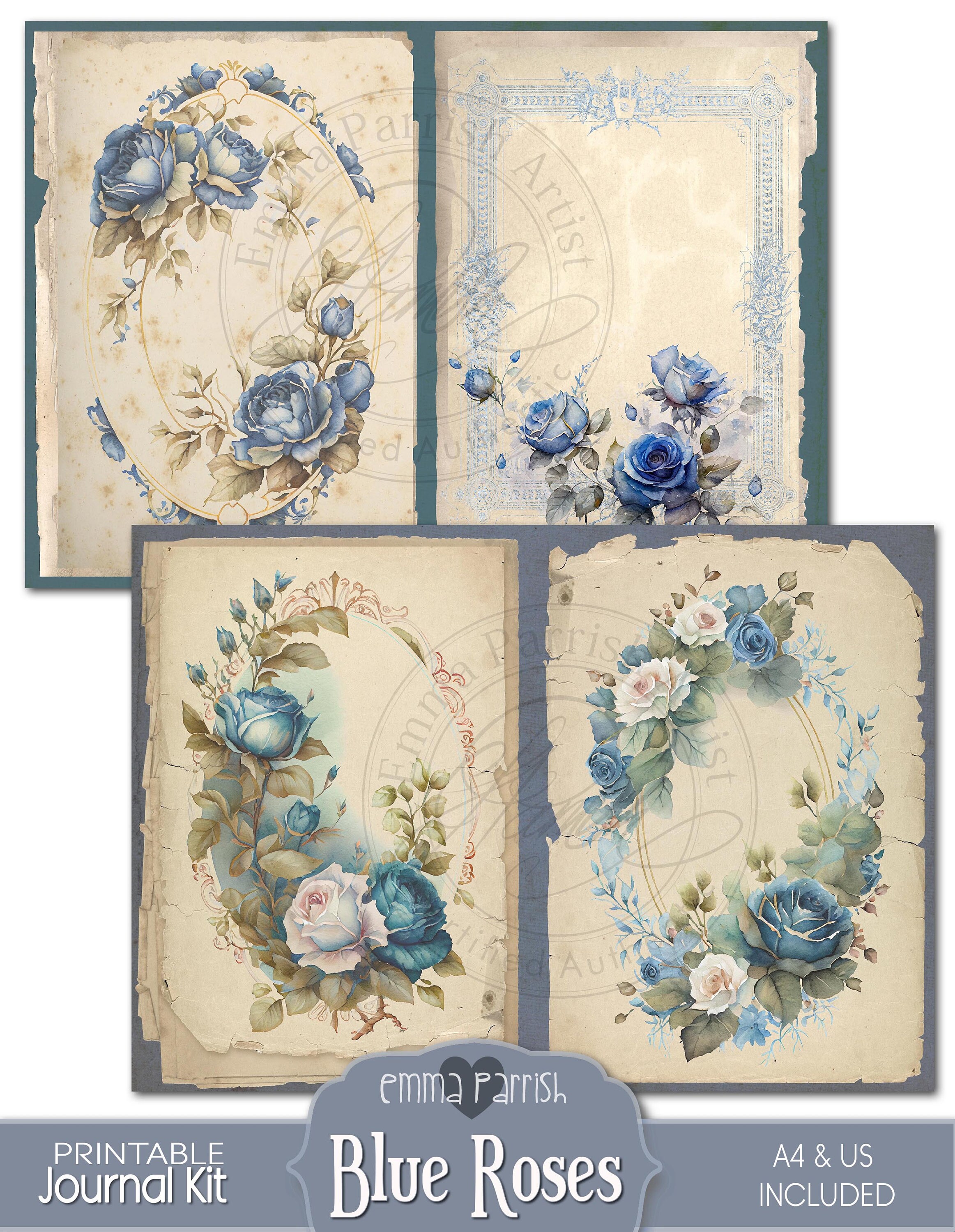 Blue Rose Junk Journal Kit Shabby Vintage Flowers - Etsy